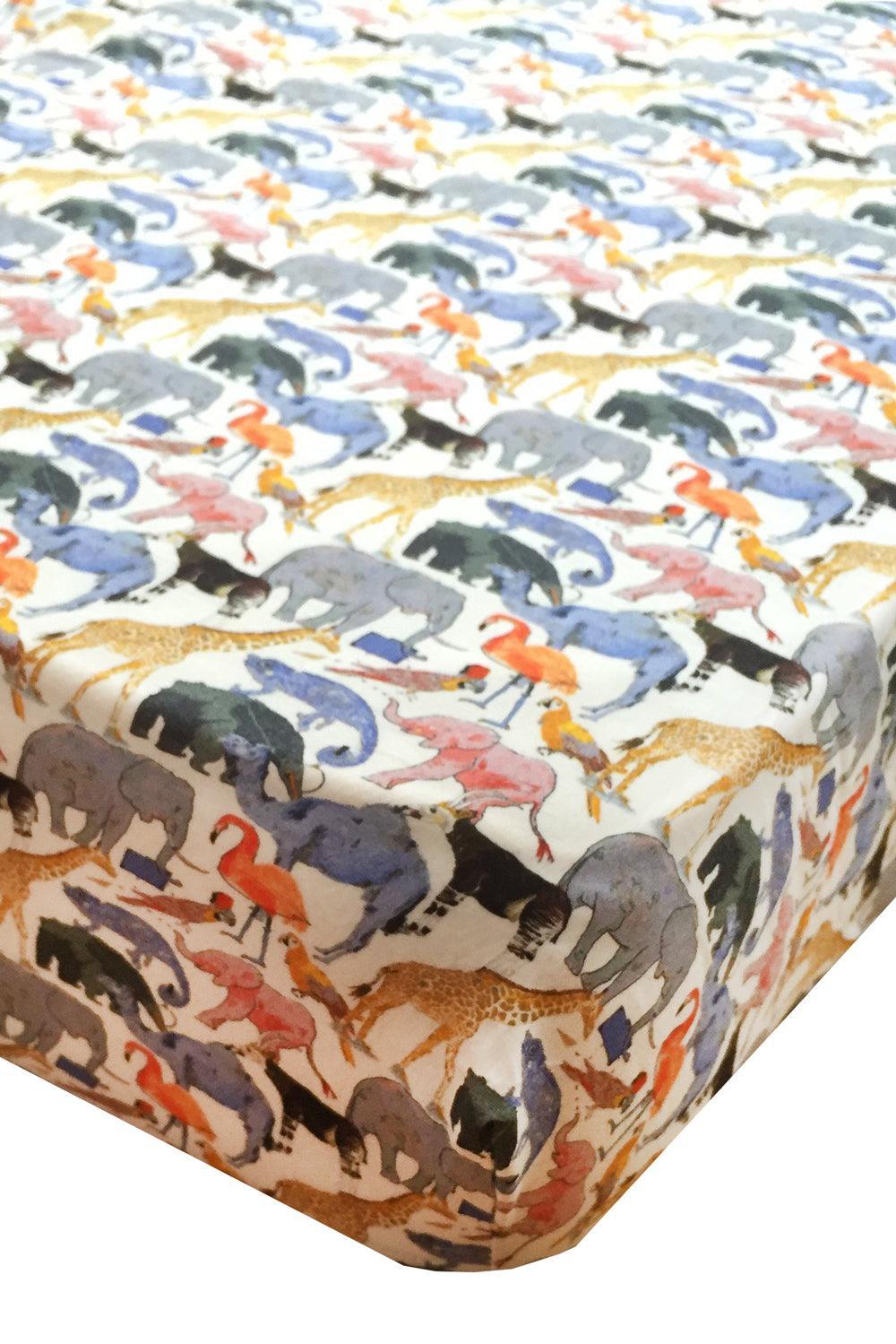 Coco & Wolf Fitted Sheet Liberty Fabric QUEUE FOR THE ZOO