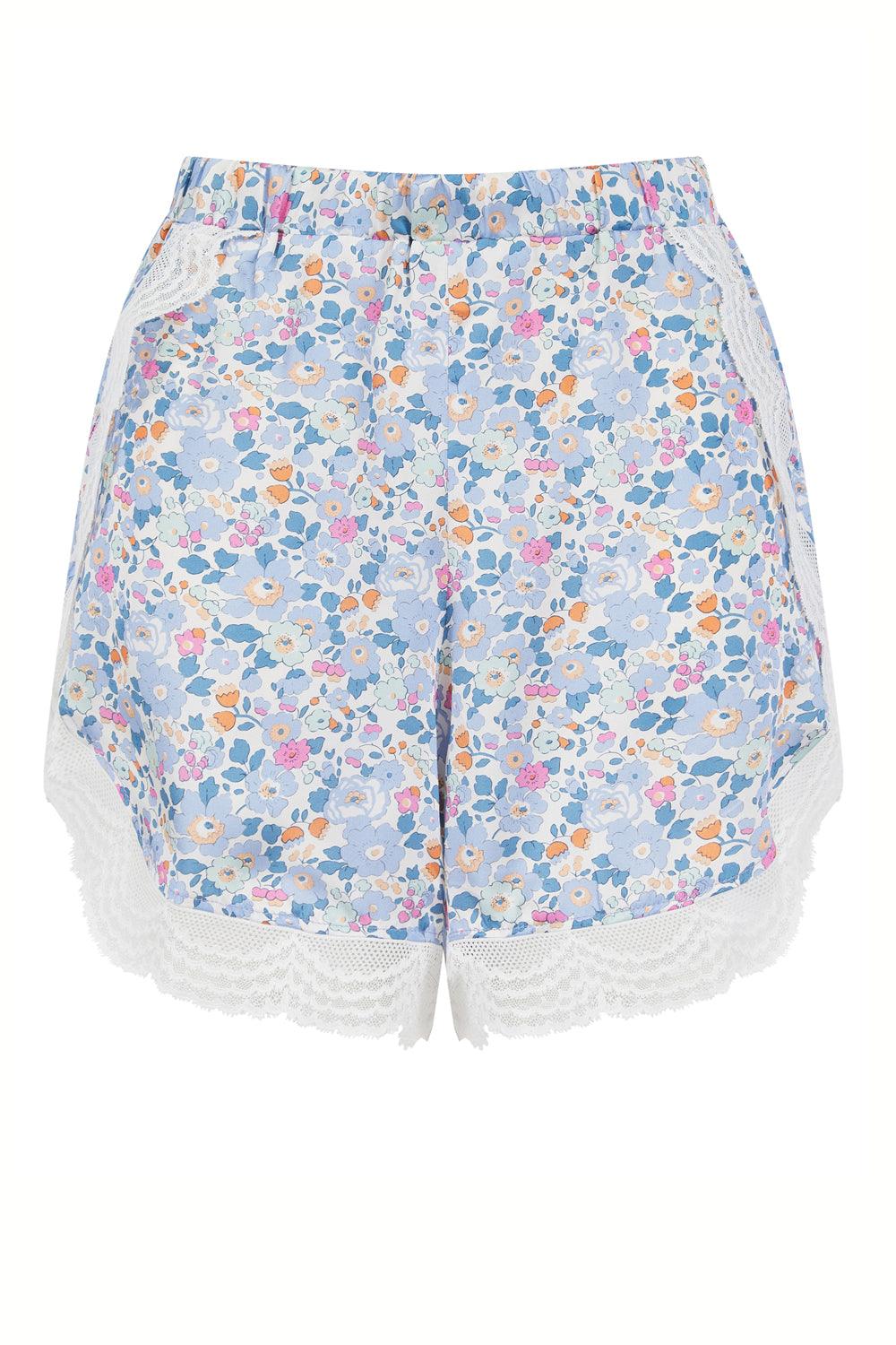 Coco & Wolf Women's Silk Bed Shorts made with Liberty Fabric Betsy