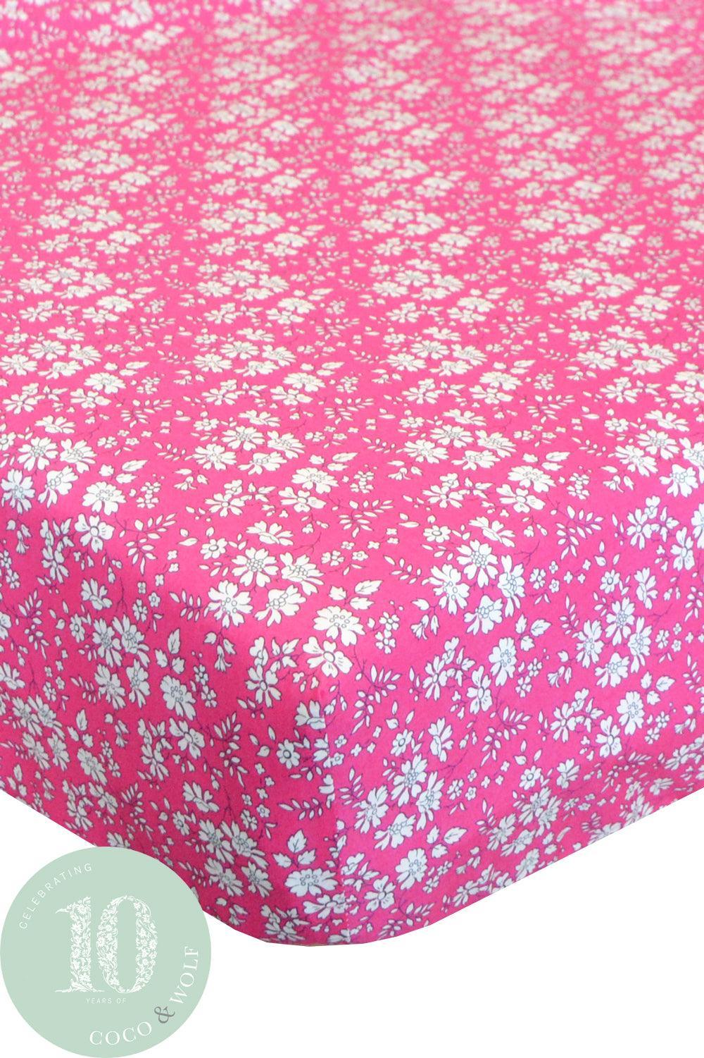 Coco & Wolf Fitted Sheet Liberty Fabric Capel Fuchsia Pink