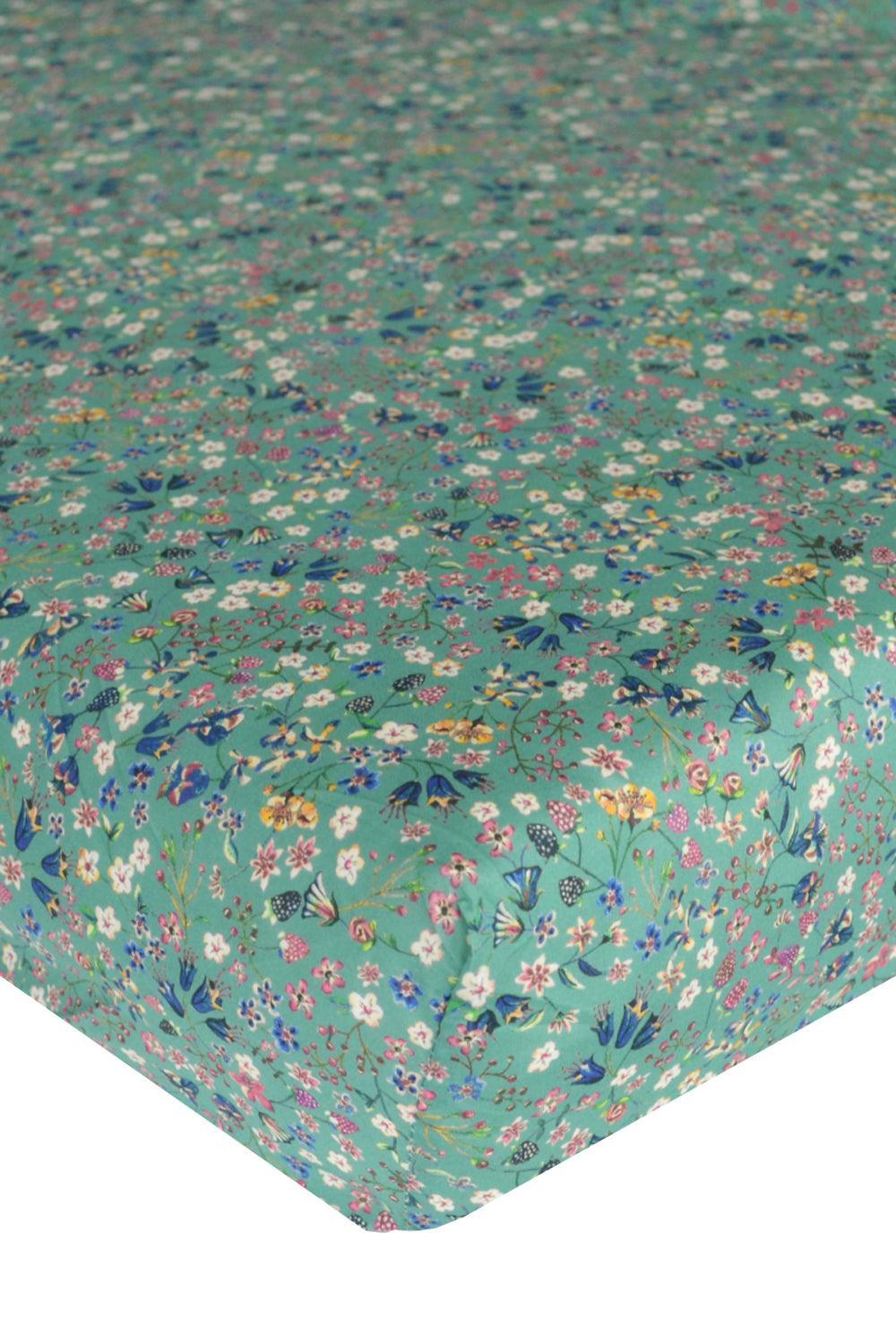 Coco & Wolf Fitted Sheet Liberty Fabric DONNA LEIGH GREEN