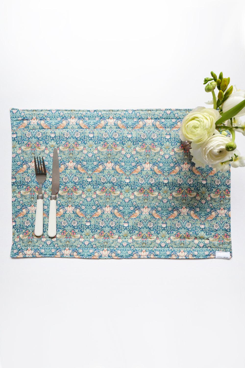 Coco & Wolf Reversible Stitch Placemat Liberty Fabric STRAWBERRY THIEF ...